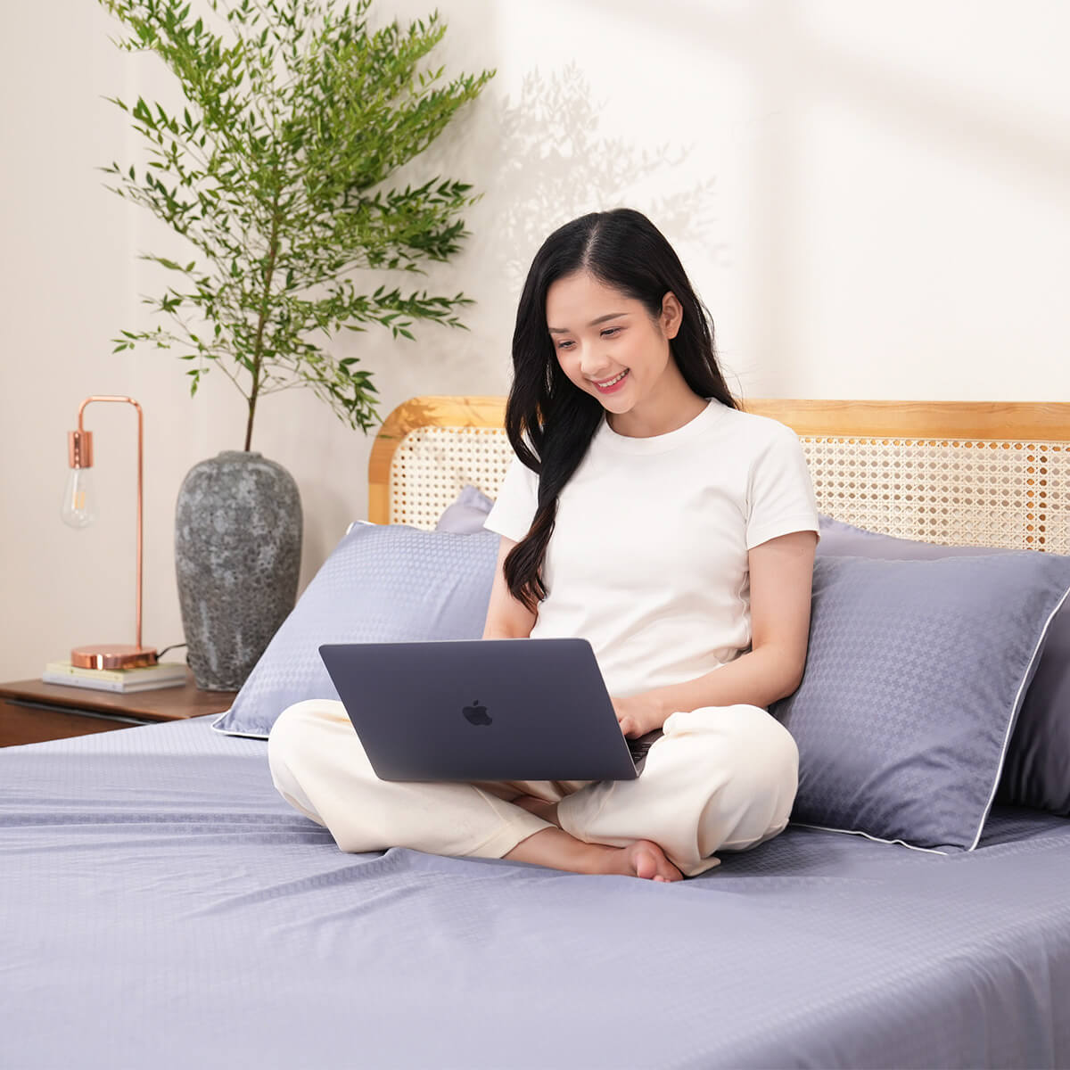 Bộ ga chun Amando Ellie đơn sắc Xanh dương - Vua Nệm