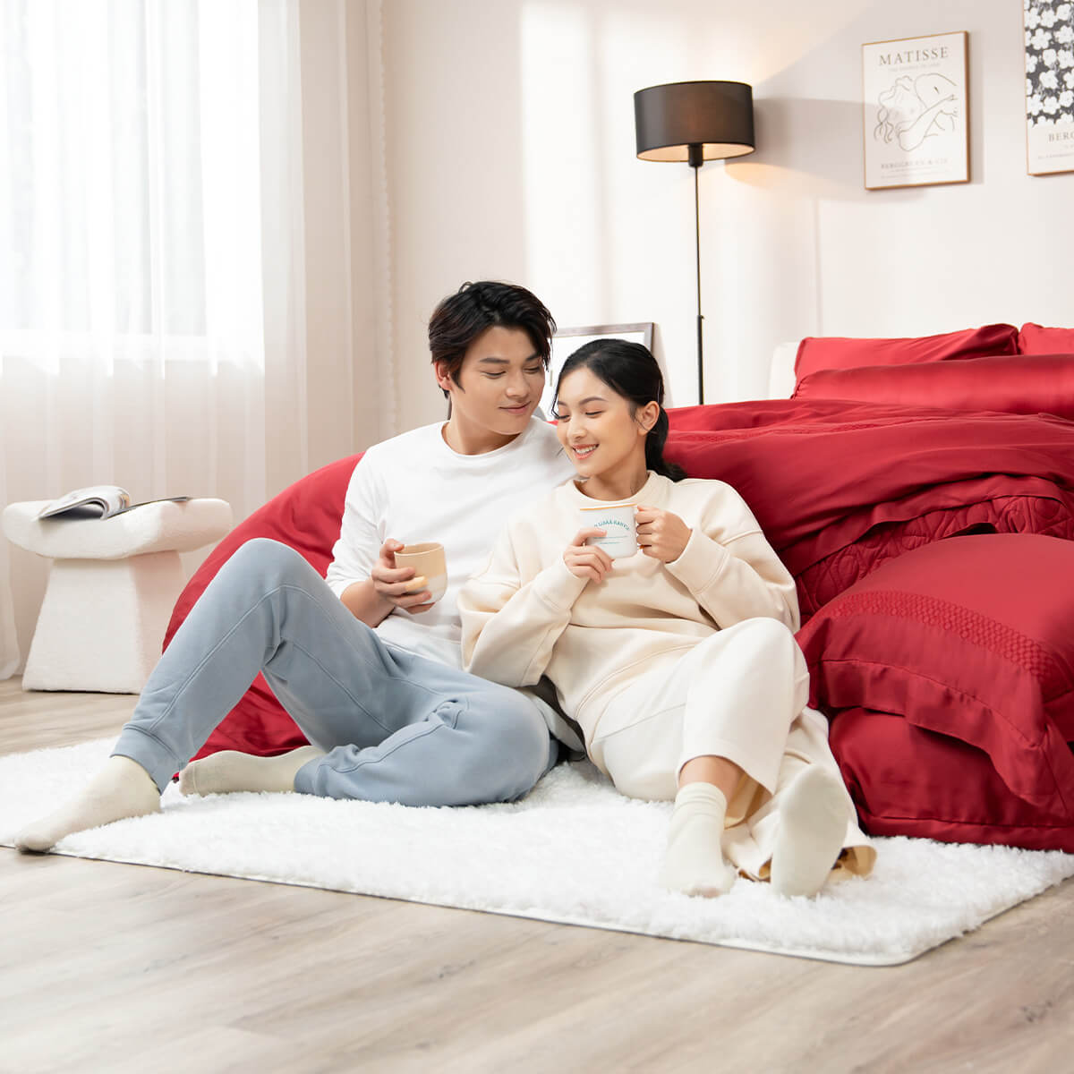 Bộ Chăn ga lụa tencel cao cấp Amando Soulmate 7 chi tiết màu Đỏ