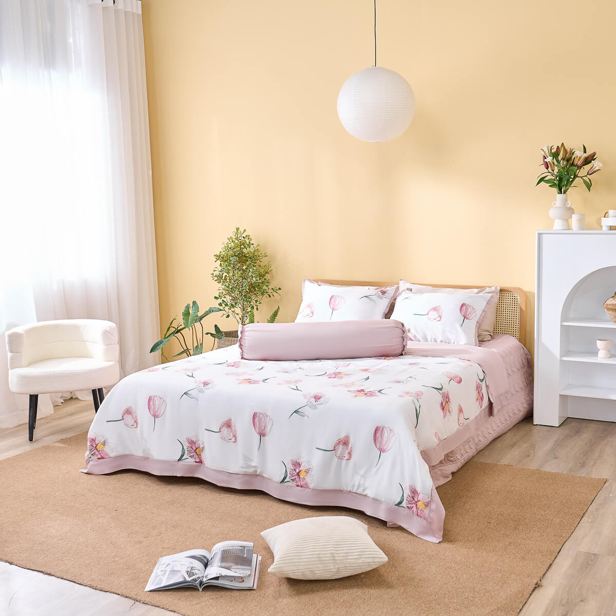 Bộ Chăn Ga Màu Hồng Bền Màu, Cao Cấp, Giá Ưu Đãi